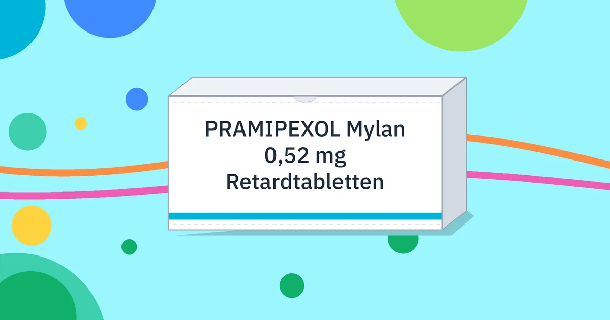 Symbolbild: Packung mit der Aufschrift PRAMIPEXOL Mylan 0,52 mg Retardtabletten (PZN 11095624) – Verfügbarkeit und Bezug in Apotheken in Frankfurt am Main