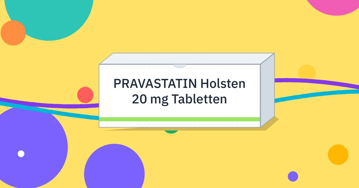 Symbolbild: Packung mit der Aufschrift PRAVASTATIN Holsten 20 mg Tabletten (PZN 16120462) – Verfügbarkeit und Bezug in Apotheken in Frankfurt am Main