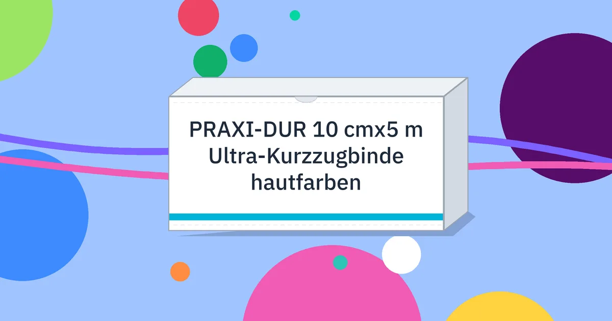 Symbolbild: Packung mit der Aufschrift PRAXI-DUR 10 cmx5 m Ultra-Kurzzugbinde hautfarben (PZN 12825651) – Verfügbarkeit und Bezug in Apotheken in Frankfurt am Main