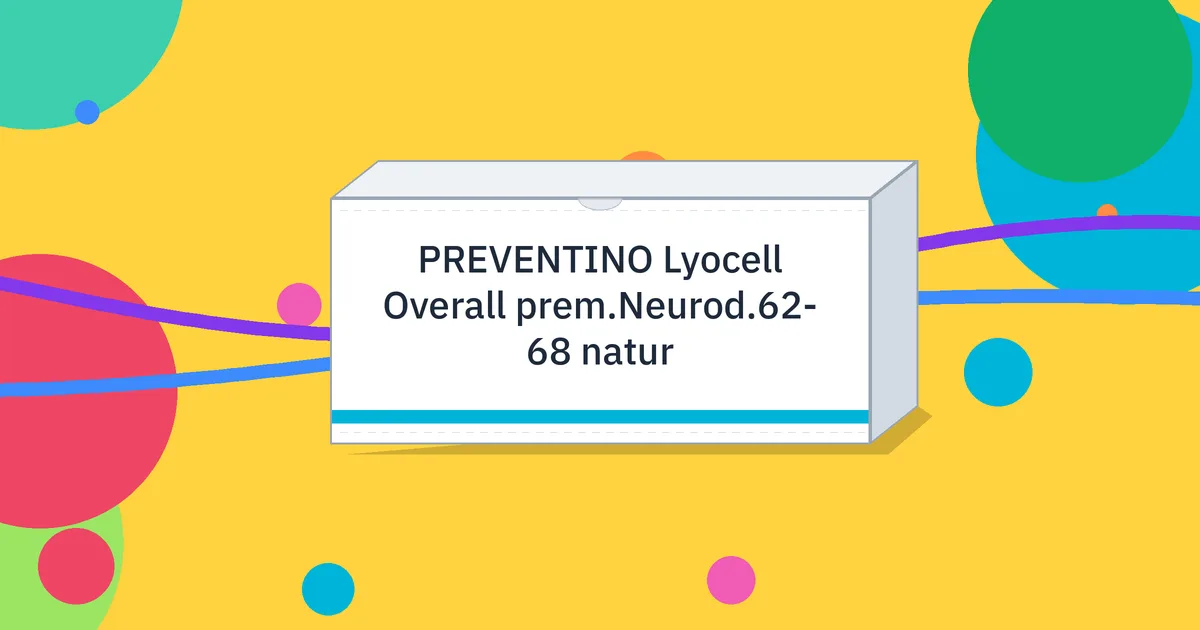 Symbolbild: Packung mit der Aufschrift PREVENTINO Lyocell Overall prem.Neurod.62-68 natur (PZN 16895677) – Verfügbarkeit und Bezug in Apotheken in Frankfurt am Main