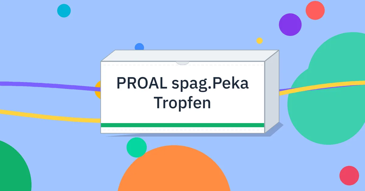 Symbolbild: Packung mit der Aufschrift PROAL spag.Peka Tropfen (PZN 02738655) – Verfügbarkeit und Bezug in Apotheken in Frankfurt am Main