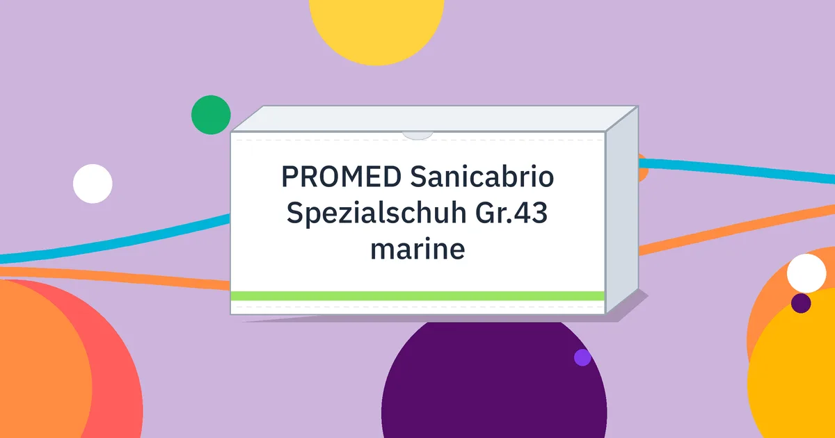 Symbolbild: Packung mit der Aufschrift PROMED Sanicabrio Spezialschuh Gr.43 marine (PZN 19274390) – Verfügbarkeit und Bezug in Apotheken in Frankfurt am Main