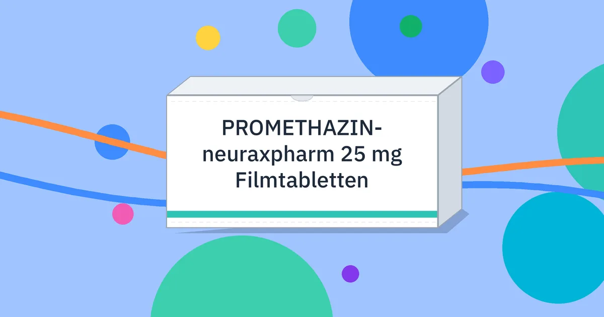 Symbolbild: Packung mit der Aufschrift PROMETHAZIN-neuraxpharm 25 mg Filmtabletten (PZN 03421699) – Verfügbarkeit und Bezug in Apotheken in Frankfurt am Main
