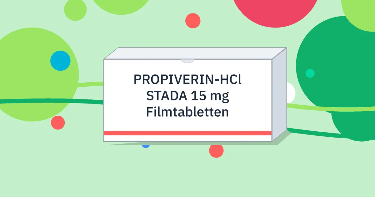 Symbolbild: Packung mit der Aufschrift PROPIVERIN-HCl STADA 15 mg Filmtabletten (PZN 05542533) – Verfügbarkeit und Bezug in Apotheken in Frankfurt am Main