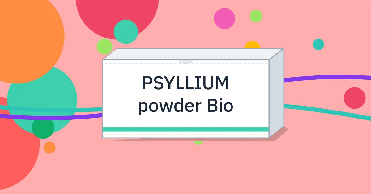 Symbolbild: Packung mit der Aufschrift PSYLLIUM powder Bio (PZN 18412708) – Verfügbarkeit und Bezug in Apotheken in Frankfurt am Main