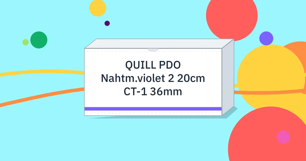 Symbolbild: Packung mit der Aufschrift QUILL PDO Nahtm.violet 2 20cm CT-1 36mm (PZN 17990231) – Verfügbarkeit und Bezug in Apotheken in Frankfurt am Main