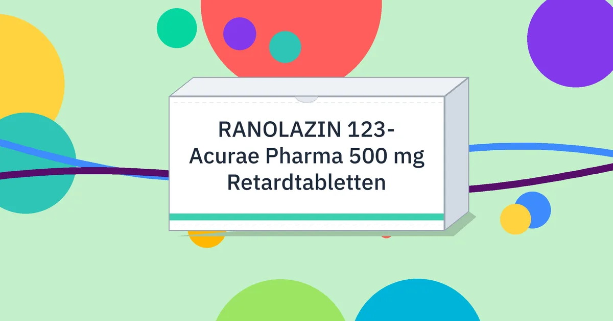 Symbolbild: Packung mit der Aufschrift RANOLAZIN 123-Acurae Pharma 500 mg Retardtabletten (PZN 18657195) – Verfügbarkeit und Bezug in Apotheken in Frankfurt am Main