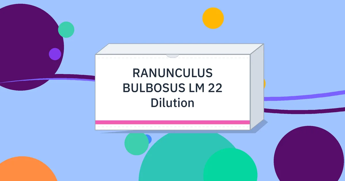 Symbolbild: Packung mit der Aufschrift RANUNCULUS BULBOSUS LM 22 Dilution (PZN 13046334) – Verfügbarkeit und Bezug in Apotheken in Frankfurt am Main