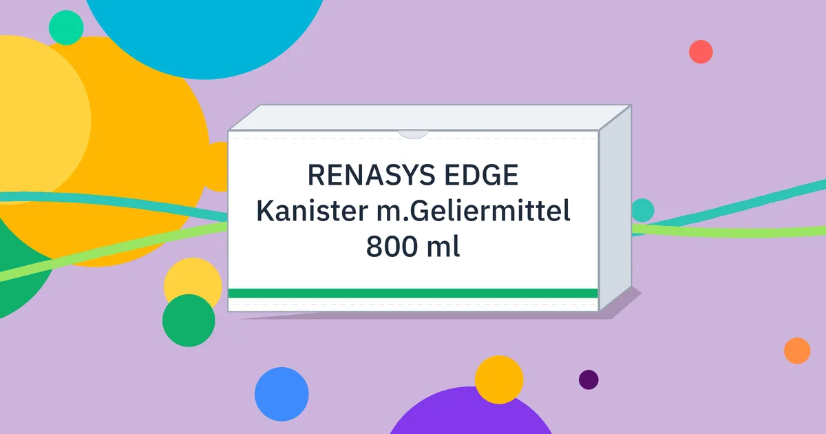 Symbolbild: Packung mit der Aufschrift RENASYS EDGE Kanister m.Geliermittel 800 ml (PZN 20054995) – Verfügbarkeit und Bezug in Apotheken in Frankfurt am Main