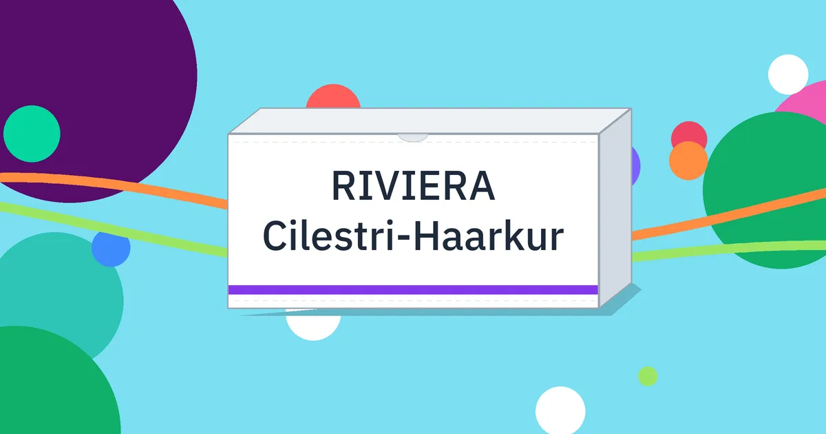 Symbolbild: Packung mit der Aufschrift RIVIERA Cilestri-Haarkur (PZN 09174109) – Verfügbarkeit und Bezug in Apotheken in Frankfurt am Main