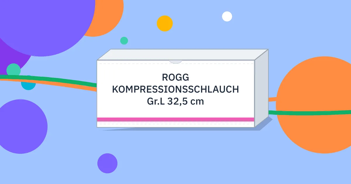 Symbolbild: Packung mit der Aufschrift ROGG KOMPRESSIONSSCHLAUCH Gr.L 32,5 cm (PZN 05963312) – Verfügbarkeit und Bezug in Apotheken in Frankfurt am Main