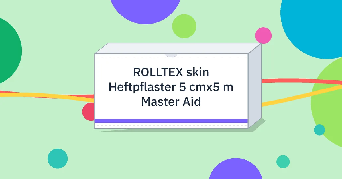 Symbolbild: Packung mit der Aufschrift ROLLTEX skin Heftpflaster 5 cmx5 m Master Aid (PZN 04367163) – Verfügbarkeit und Bezug in Apotheken in Frankfurt am Main