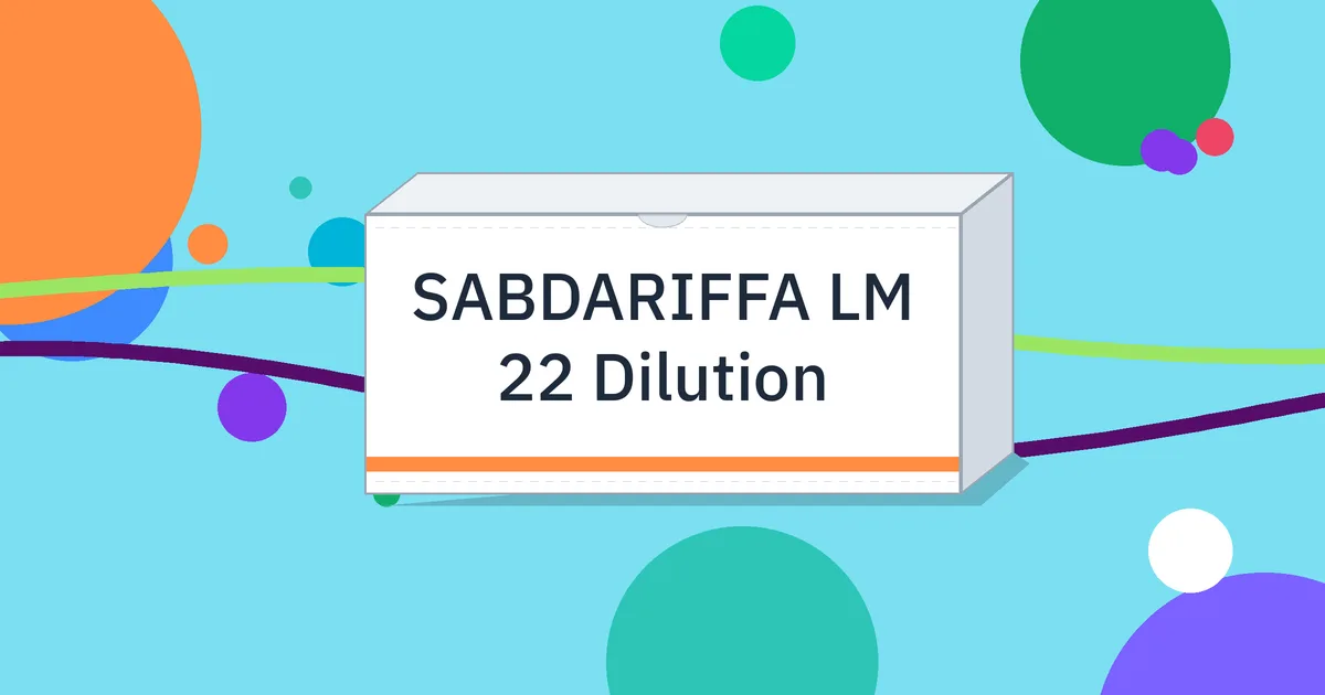 Symbolbild: Packung mit der Aufschrift SABDARIFFA LM 22 Dilution (PZN 13175557) – Verfügbarkeit und Bezug in Apotheken in Frankfurt am Main