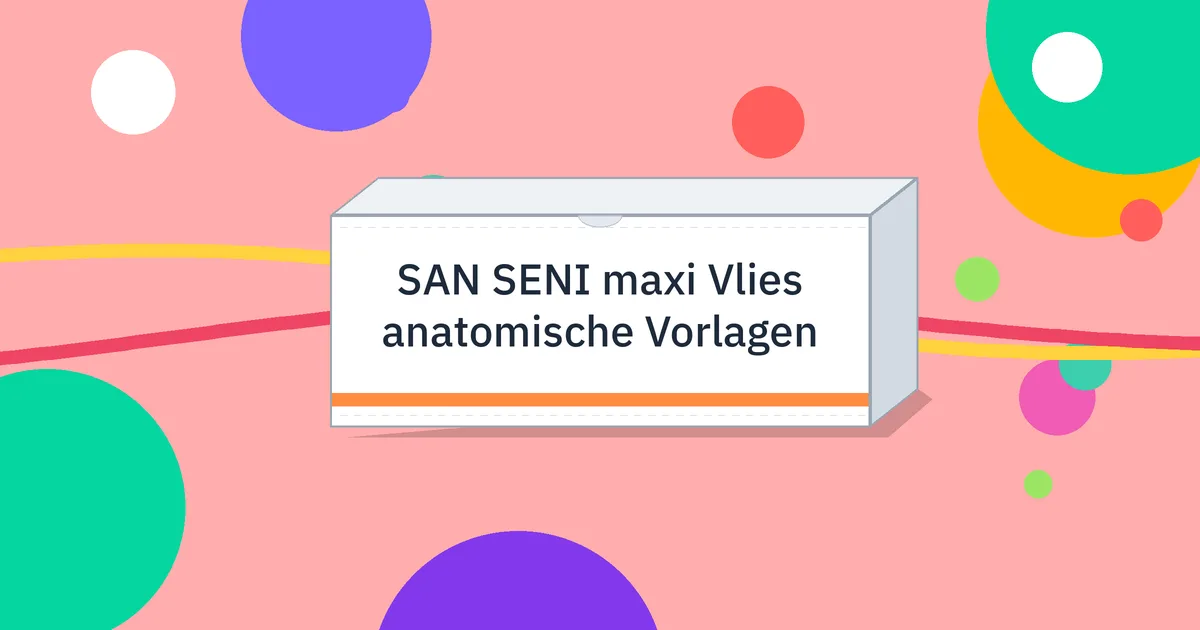 Symbolbild: Packung mit der Aufschrift SAN SENI maxi Vlies anatomische Vorlagen (PZN 16327714) – Verfügbarkeit und Bezug in Apotheken in Frankfurt am Main