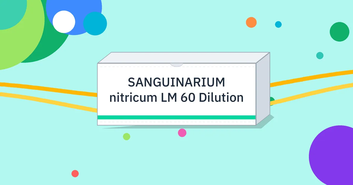 Symbolbild: Packung mit der Aufschrift SANGUINARIUM nitricum LM 60 Dilution (PZN 13181960) – Verfügbarkeit und Bezug in Apotheken in Frankfurt am Main