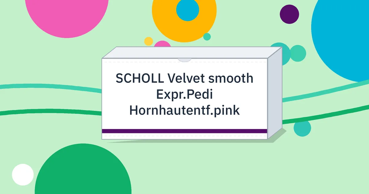 Symbolbild: Packung mit der Aufschrift SCHOLL Velvet smooth Expr.Pedi Hornhautentf.pink (PZN 11113641) – Verfügbarkeit und Bezug in Apotheken in Frankfurt am Main