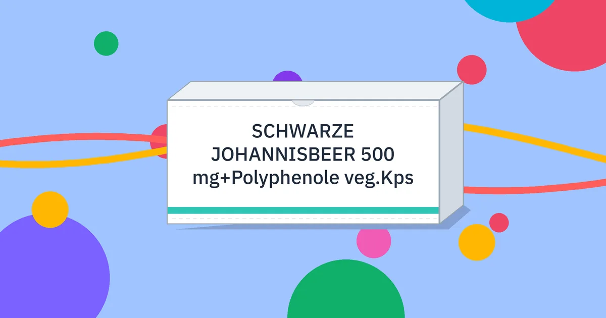 Symbolbild: Packung mit der Aufschrift SCHWARZE JOHANNISBEER 500 mg+Polyphenole veg.Kps (PZN 19400481) – Verfügbarkeit und Bezug in Apotheken in Frankfurt am Main