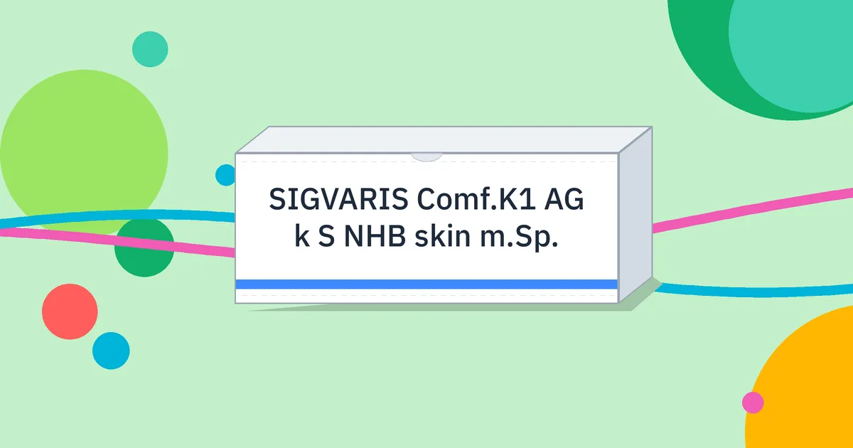 Symbolbild: Packung mit der Aufschrift SIGVARIS Comf.K1 AG k S NHB skin m.Sp. (PZN 17098210) – Verfügbarkeit und Bezug in Apotheken in Frankfurt am Main