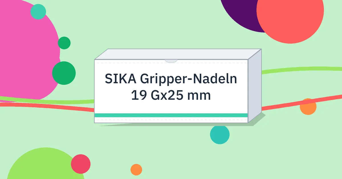 Symbolbild: Packung mit der Aufschrift SIKA Gripper-Nadeln 19 Gx25 mm (PZN 17884084) – Verfügbarkeit und Bezug in Apotheken in Frankfurt am Main
