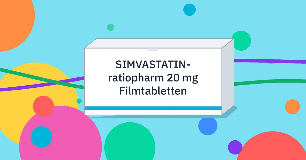 Symbolbild: Packung mit der Aufschrift SIMVASTATIN-ratiopharm 20 mg Filmtabletten (PZN 03508644) – Verfügbarkeit und Bezug in Apotheken in Frankfurt am Main