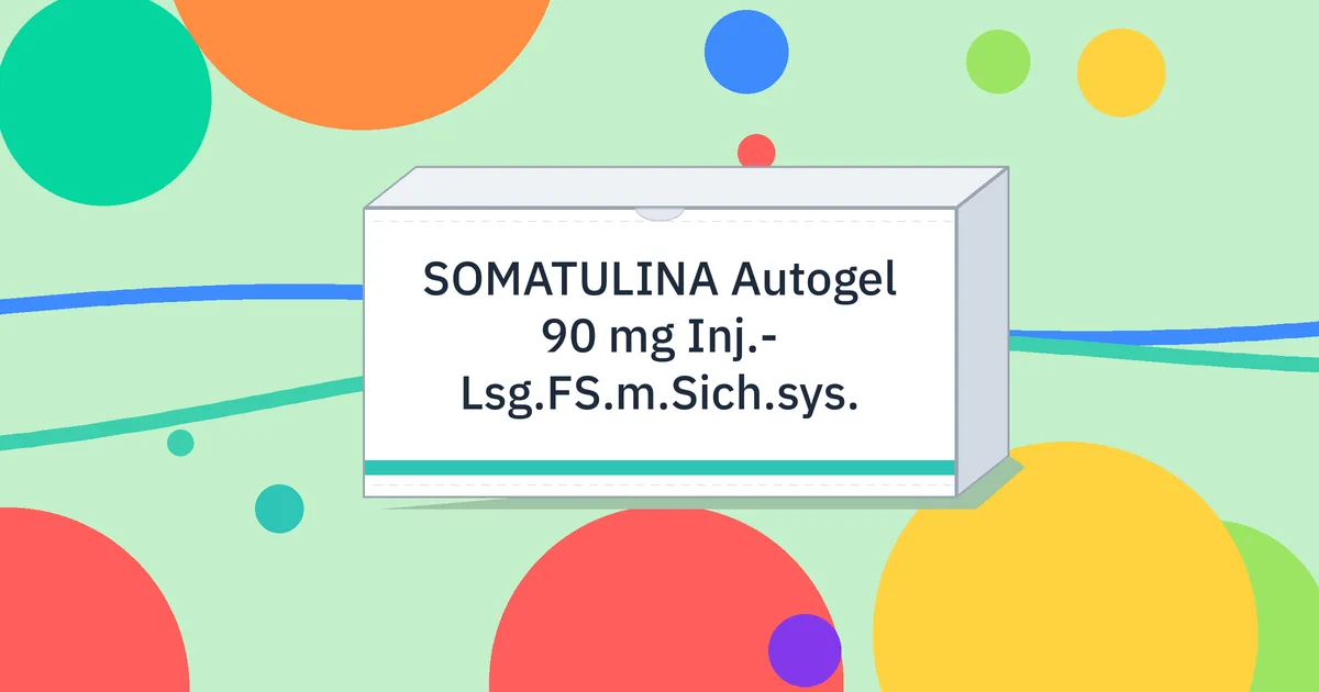 Symbolbild: Packung mit der Aufschrift SOMATULINA Autogel 90 mg Inj.-Lsg.FS.m.Sich.sys. (PZN 09391982) – Verfügbarkeit und Bezug in Apotheken in Frankfurt am Main