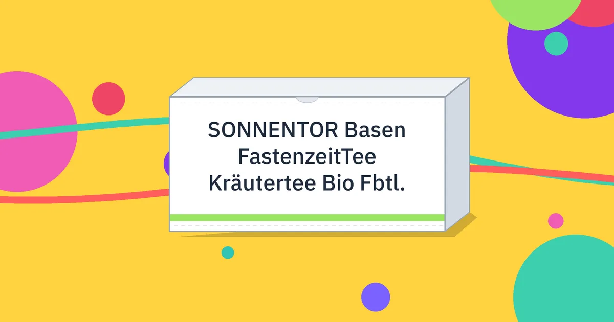 Symbolbild: Packung mit der Aufschrift SONNENTOR Basen FastenzeitTee Kräutertee Bio Fbtl. (PZN 18902619) – Verfügbarkeit und Bezug in Apotheken in Frankfurt am Main