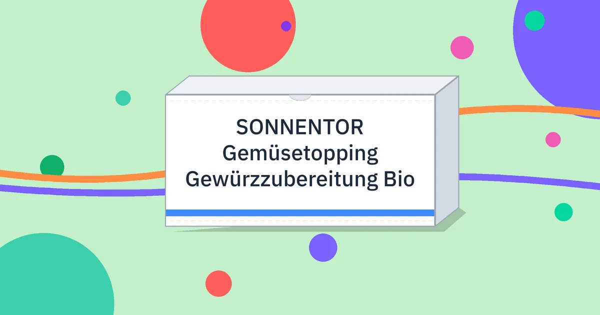 Symbolbild: Packung mit der Aufschrift SONNENTOR Gemüsetopping Gewürzzubereitung Bio (PZN 18903056) – Verfügbarkeit und Bezug in Apotheken in Frankfurt am Main