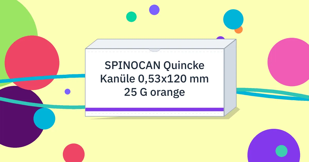 Symbolbild: Packung mit der Aufschrift SPINOCAN Quincke Kanüle 0,53x120 mm 25 G orange (PZN 06592941) – Verfügbarkeit und Bezug in Apotheken in Frankfurt am Main