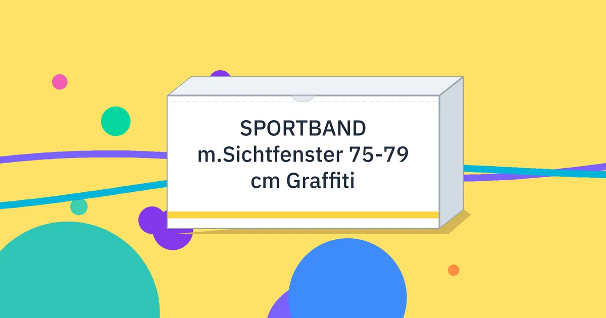 Symbolbild: Packung mit der Aufschrift SPORTBAND m.Sichtfenster 75-79 cm Graffiti (PZN 17837340) – Verfügbarkeit und Bezug in Apotheken in Frankfurt am Main