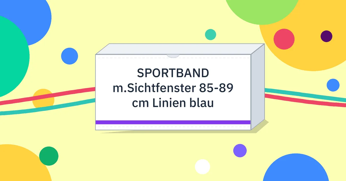 Symbolbild: Packung mit der Aufschrift SPORTBAND m.Sichtfenster 85-89 cm Linien blau (PZN 17837601) – Verfügbarkeit und Bezug in Apotheken in Frankfurt am Main