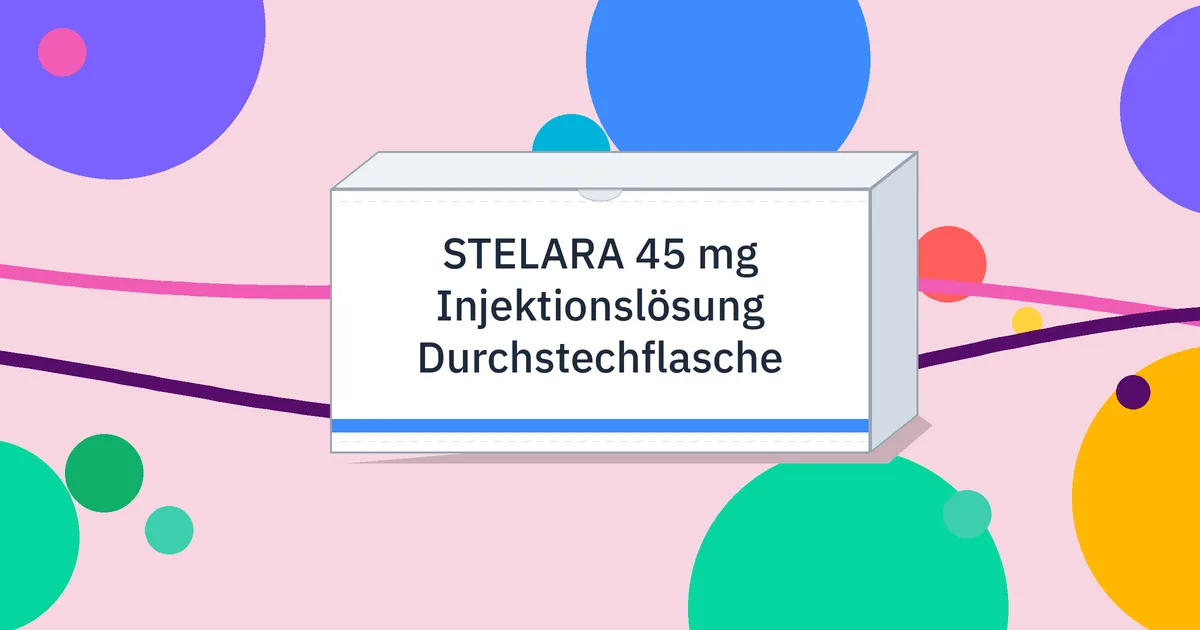 Symbolbild: Packung mit der Aufschrift STELARA 45 mg Injektionslösung Durchstechflasche (PZN 19127298) – Verfügbarkeit und Bezug in Apotheken in Frankfurt am Main