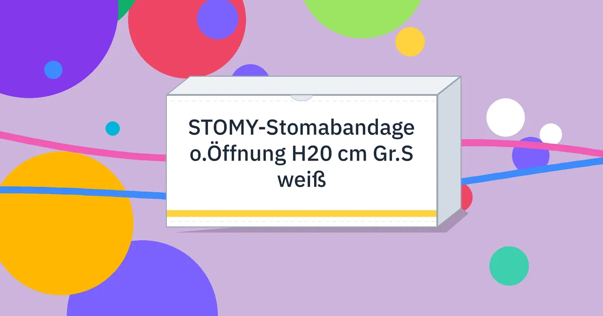 Symbolbild: Packung mit der Aufschrift STOMY-Stomabandage o.Öffnung H20 cm Gr.S weiß (PZN 16751381) – Verfügbarkeit und Bezug in Apotheken in Frankfurt am Main