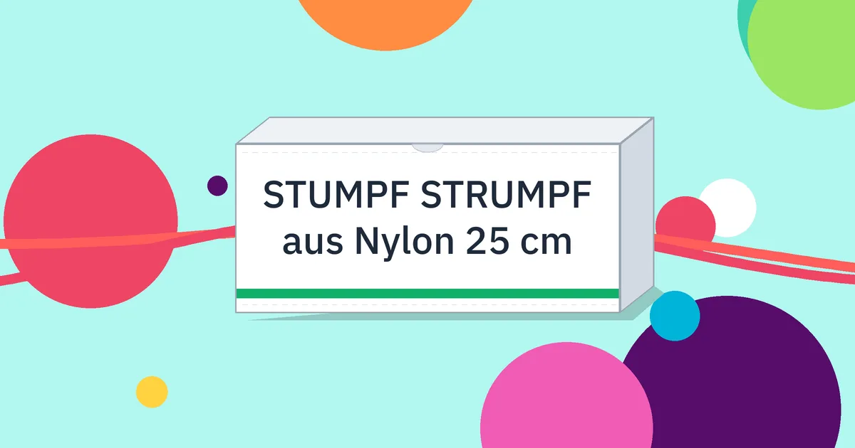 Symbolbild: Packung mit der Aufschrift STUMPF STRUMPF aus Nylon 25 cm (PZN 01978653) – Verfügbarkeit und Bezug in Apotheken in Frankfurt am Main