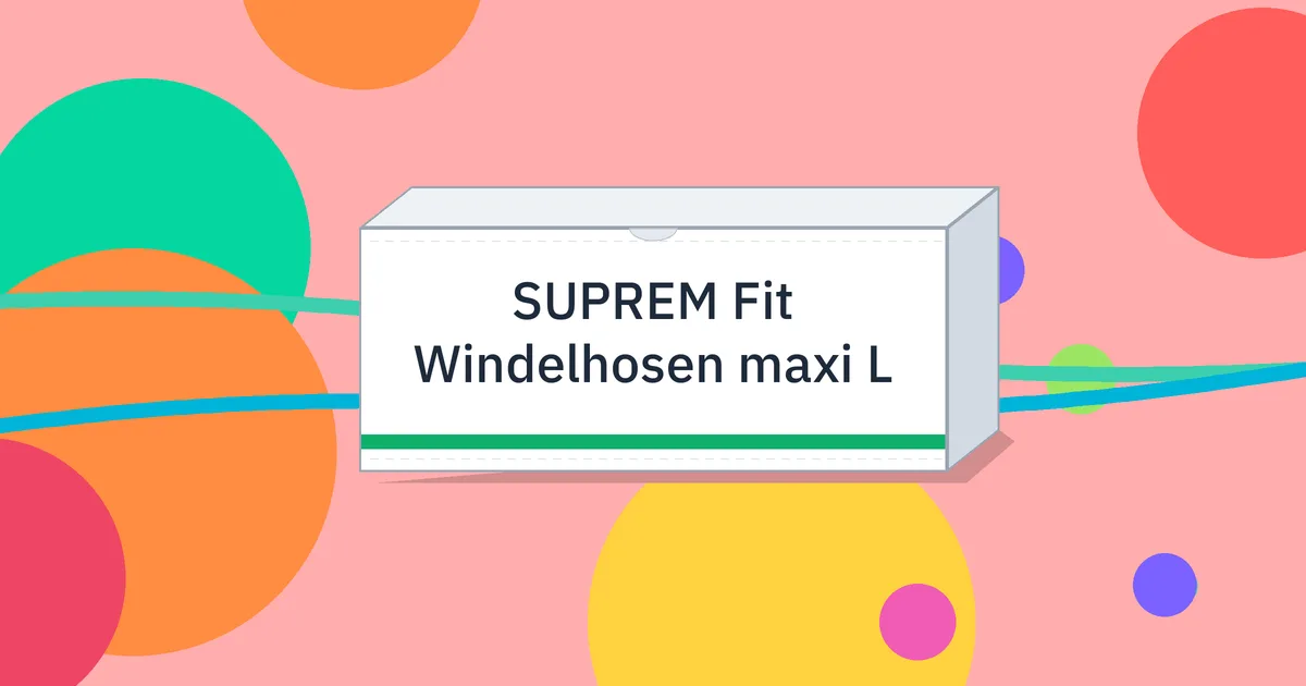 Symbolbild: Packung mit der Aufschrift SUPREM Fit Windelhosen maxi L (PZN 08835129) – Verfügbarkeit und Bezug in Apotheken in Frankfurt am Main