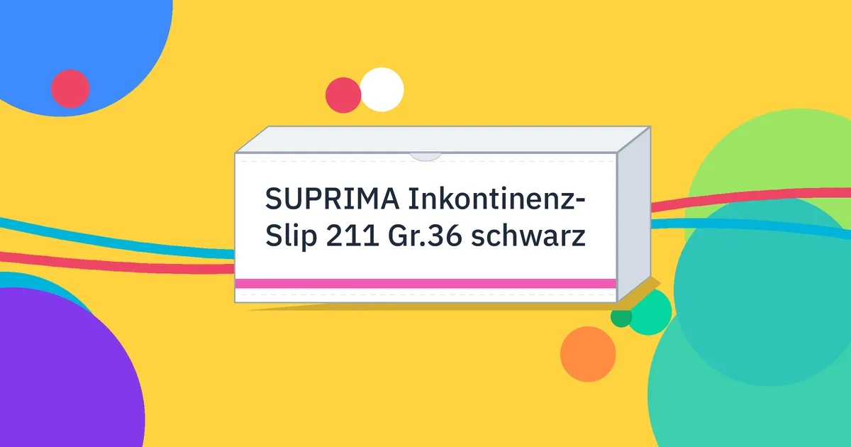 Symbolbild: Packung mit der Aufschrift SUPRIMA Inkontinenz-Slip 211 Gr.36 schwarz (PZN 00709069) – Verfügbarkeit und Bezug in Apotheken in Frankfurt am Main