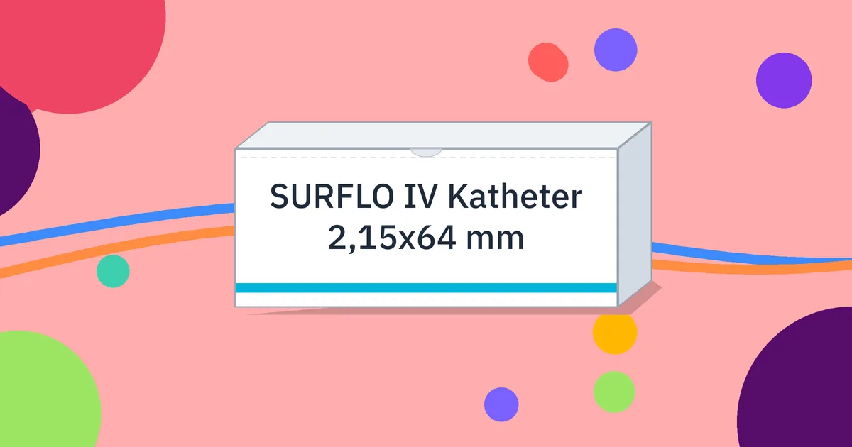 Symbolbild: Packung mit der Aufschrift SURFLO IV Katheter 2,15x64 mm (PZN 03958850) – Verfügbarkeit und Bezug in Apotheken in Frankfurt am Main