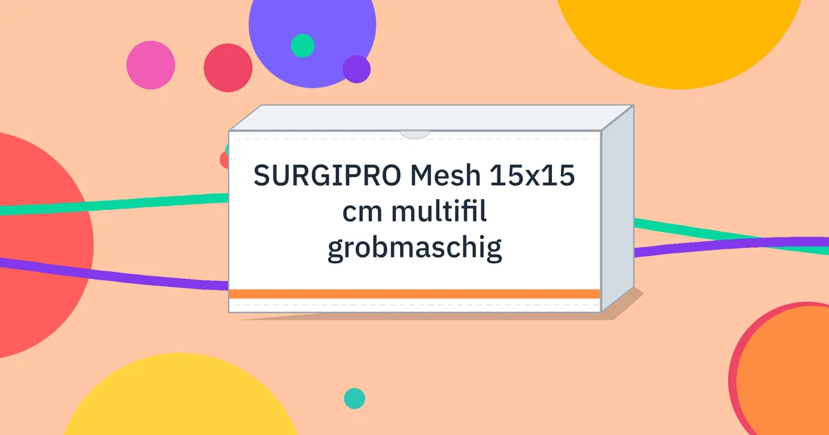 Symbolbild: Packung mit der Aufschrift SURGIPRO Mesh 15x15 cm multifil grobmaschig (PZN 00559701) – Verfügbarkeit und Bezug in Apotheken in Frankfurt am Main