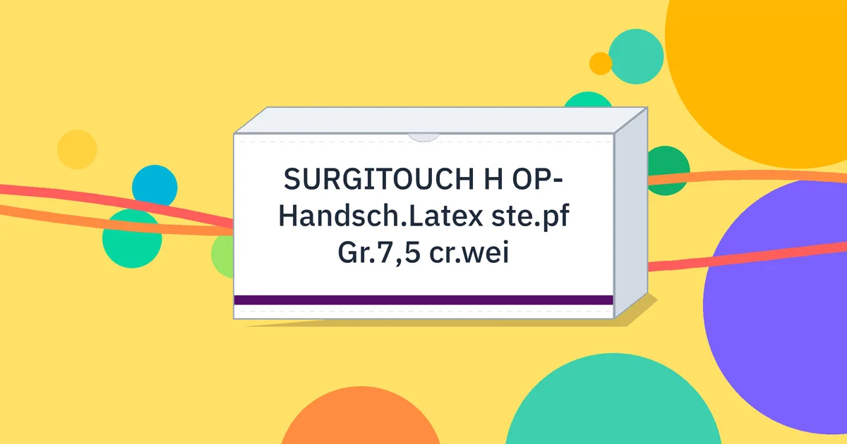 Symbolbild: Packung mit der Aufschrift SURGITOUCH H OP-Handsch.Latex ste.pf Gr.7,5 cr.wei (PZN 20156738) – Verfügbarkeit und Bezug in Apotheken in Frankfurt am Main
