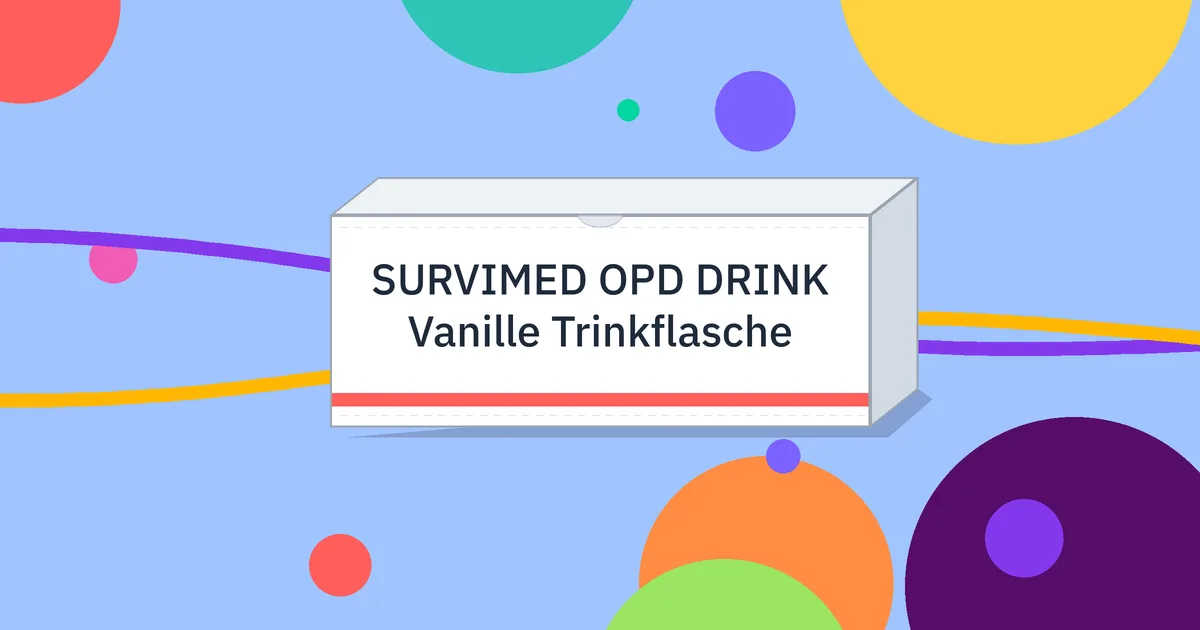 Symbolbild: Packung mit der Aufschrift SURVIMED OPD DRINK Vanille Trinkflasche (PZN 11847225) – Verfügbarkeit und Bezug in Apotheken in Frankfurt am Main