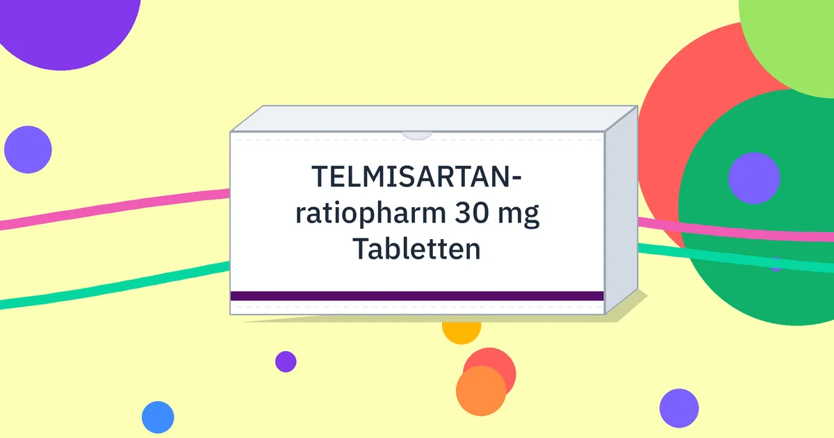 Symbolbild: Packung mit der Aufschrift TELMISARTAN-ratiopharm 30 mg Tabletten (PZN 02711774) – Verfügbarkeit und Bezug in Apotheken in Frankfurt am Main