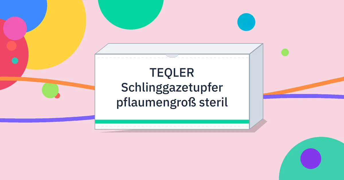 Symbolbild: Packung mit der Aufschrift TEQLER Schlinggazetupfer pflaumengroß steril (PZN 17453697) – Verfügbarkeit und Bezug in Apotheken in Frankfurt am Main