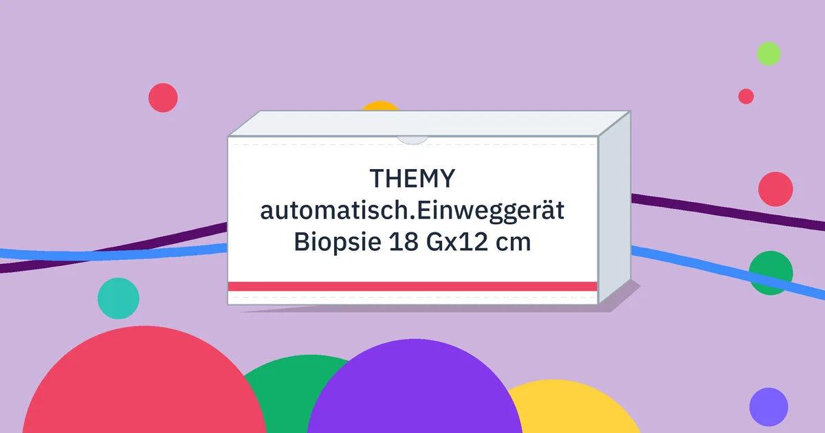 Symbolbild: Packung mit der Aufschrift THEMY automatisch.Einweggerät Biopsie 18 Gx12 cm (PZN 16920122) – Verfügbarkeit und Bezug in Apotheken in Frankfurt am Main