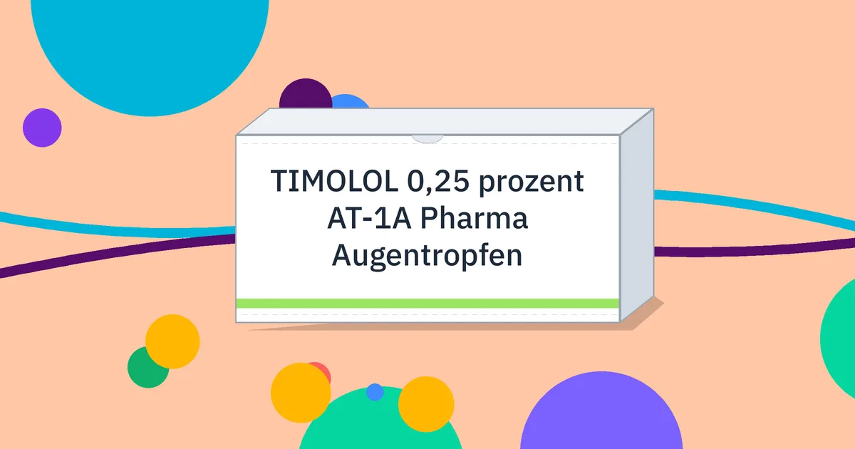 Symbolbild: Packung mit der Aufschrift TIMOLOL 0,25 prozent AT-1A Pharma Augentropfen (PZN 06324235) – Verfügbarkeit und Bezug in Apotheken in Frankfurt am Main