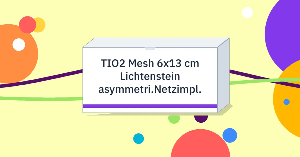 Symbolbild: Packung mit der Aufschrift TIO2 Mesh 6x13 cm Lichtenstein asymmetri.Netzimpl. (PZN 19169693) – Verfügbarkeit und Bezug in Apotheken in Frankfurt am Main