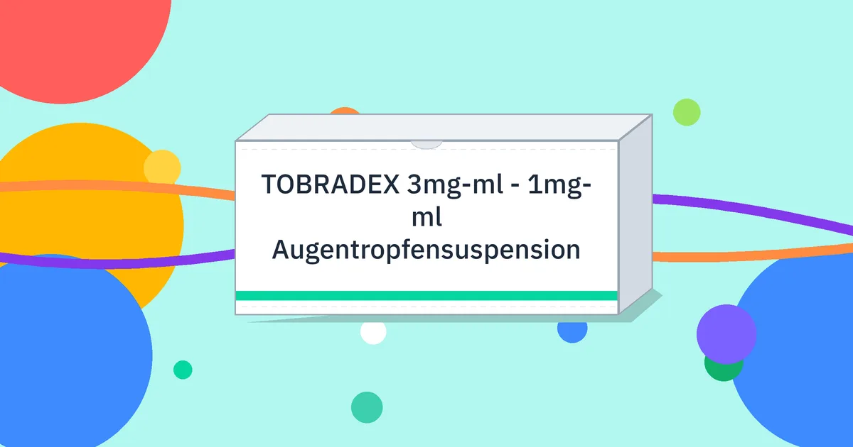 Symbolbild: Packung mit der Aufschrift TOBRADEX 3mg-ml - 1mg-ml Augentropfensuspension (PZN 09508941) – Verfügbarkeit und Bezug in Apotheken in Frankfurt am Main
