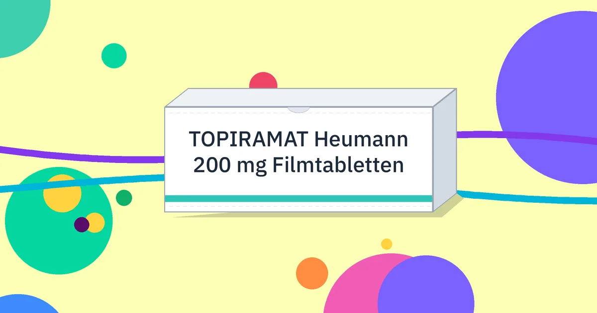 Symbolbild: Packung mit der Aufschrift TOPIRAMAT Heumann 200 mg Filmtabletten (PZN 03327718) – Verfügbarkeit und Bezug in Apotheken in Frankfurt am Main