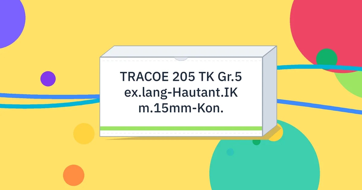 Symbolbild: Packung mit der Aufschrift TRACOE 205 TK Gr.5 ex.lang-Hautant.IK m.15mm-Kon. (PZN 00919163) – Verfügbarkeit und Bezug in Apotheken in Frankfurt am Main