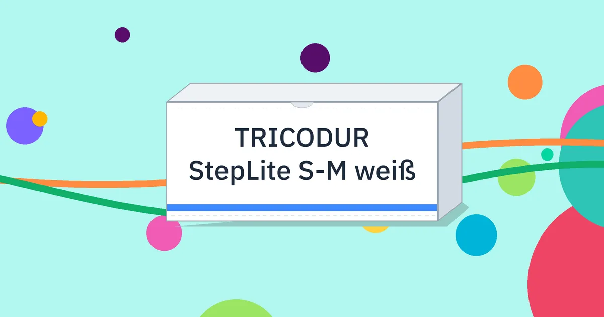 Symbolbild: Packung mit der Aufschrift TRICODUR StepLite S-M weiß (PZN 07295346) – Verfügbarkeit und Bezug in Apotheken in Frankfurt am Main