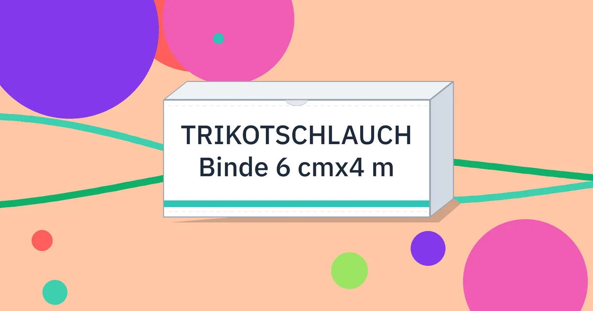 Symbolbild: Packung mit der Aufschrift TRIKOTSCHLAUCH Binde 6 cmx4 m (PZN 01721026) – Verfügbarkeit und Bezug in Apotheken in Frankfurt am Main