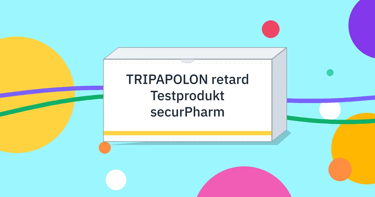 Symbolbild: Packung mit der Aufschrift TRIPAPOLON retard Testprodukt securPharm (PZN 10220180) – Verfügbarkeit und Bezug in Apotheken in Frankfurt am Main